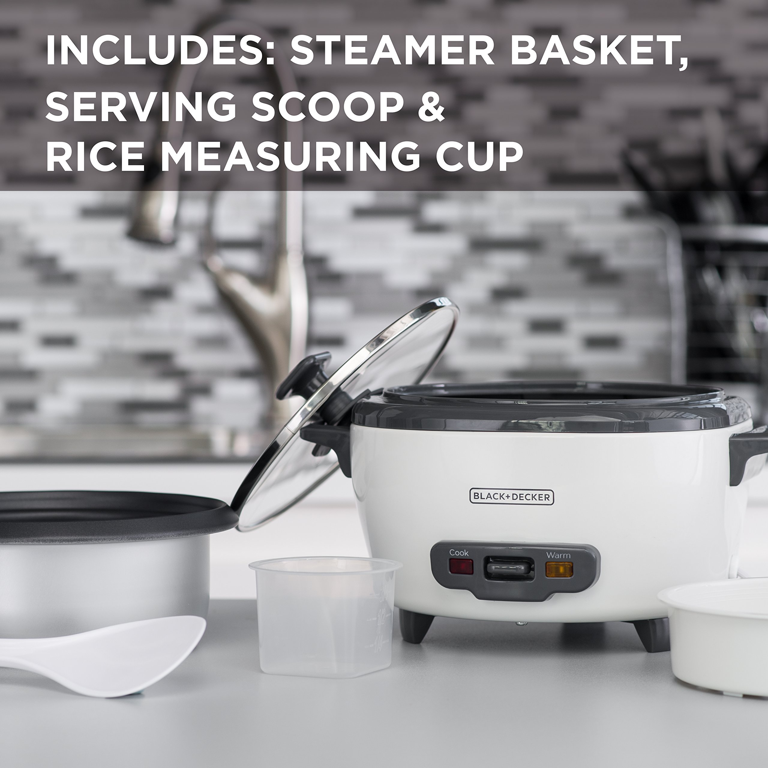 BLACK+DECKER Rice Cooker, 6-cup, White