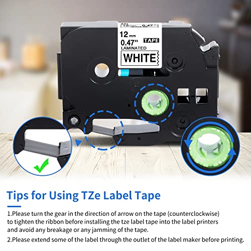 6-Pack P Touch Label Tape, TZe-231 TZ Tape 12mm 0.47 Inch Laminated White TZe231 TZe 231 Compatible with Brother P-Touch Label Maker PT-H110 PT-D210 D220 D600 D400 D400AD D610BT P710BT, Black on White