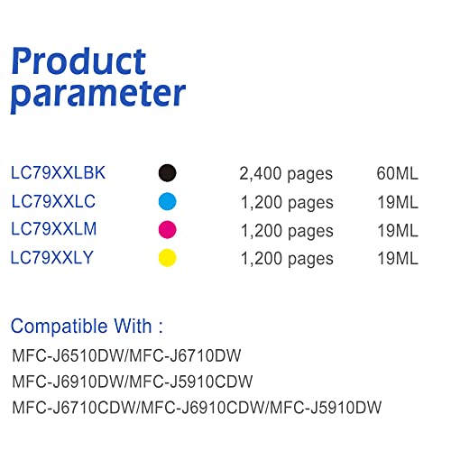 EASYPRINT Compatible (2xBCMY, 2SET) LC79XXL Ink Cartridges Replacement for HY LC79xl Used for Brother MFC-J6510DW MFC-J6710DW MFC-J6910DW MFC-J5910CDW MFC-J6710CDW MFC-J6910CDW MFC-J5910DW, (8-Pack)