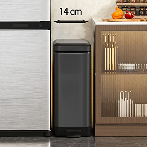 Aupekro Trash Can with Lid Soft Close, 2.6 Gallon Stainless Steel Step Garbage Can, Slim Rectangular Trash Bin with Removable Inner Bucket for Bedroom, Bathroom, Kitchen, Office(Black)