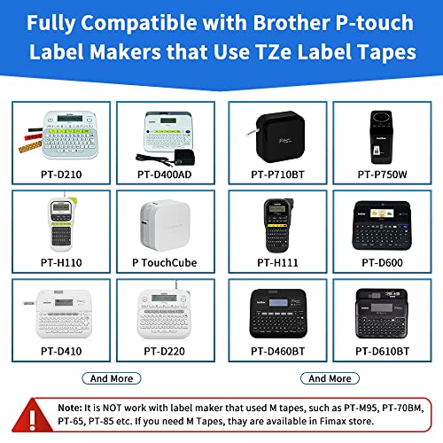6-Pack P Touch Label Tape, TZe-231 TZ Tape 12mm 0.47 Inch Laminated White TZe231 TZe 231 Compatible with Brother P-Touch Label Maker PT-H110 PT-D210 D220 D600 D400 D400AD D610BT P710BT, Black on White