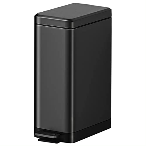 Aupekro Trash Can with Lid Soft Close, 2.6 Gallon Stainless Steel Step Garbage Can, Slim Rectangular Trash Bin with Removable Inner Bucket for Bedroom, Bathroom, Kitchen, Office(Black)