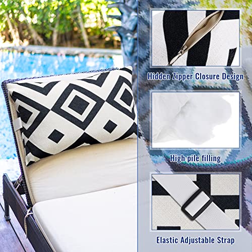 2 Pack Outdoor Lumbar Pillow Chair Head Resting Pillow Black White Chaise Lounge Throw Pillows 16 x 11 Inch Resistant Cushion Cases for Home Balcony Garden Couch (Stripe Style)