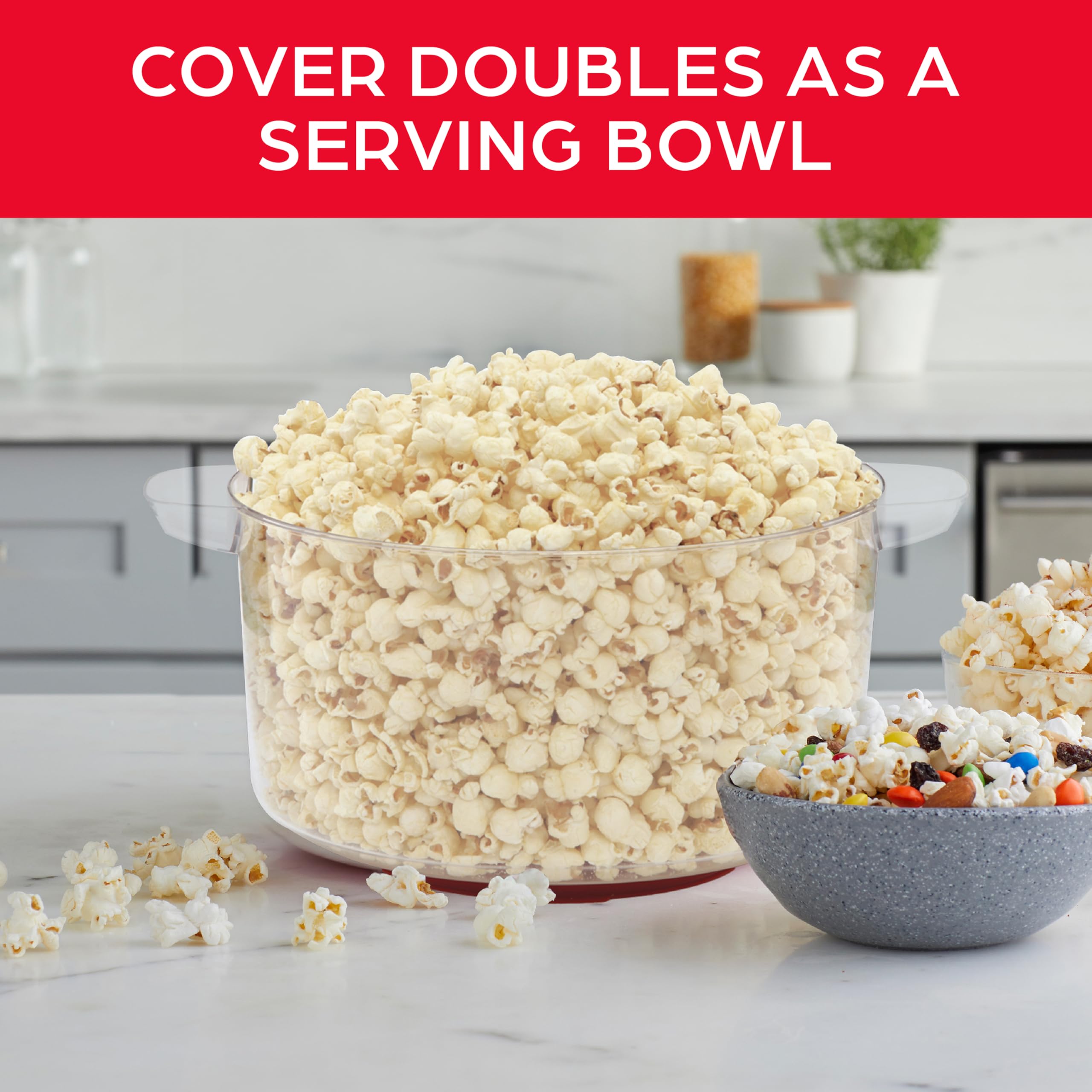 West Bend Stir Crazy Popcorn Machine Electric Hot Oil Popper Includes Large Lid for Serving Bowl and Convenient Nesting Storage, 6-Quart, Red