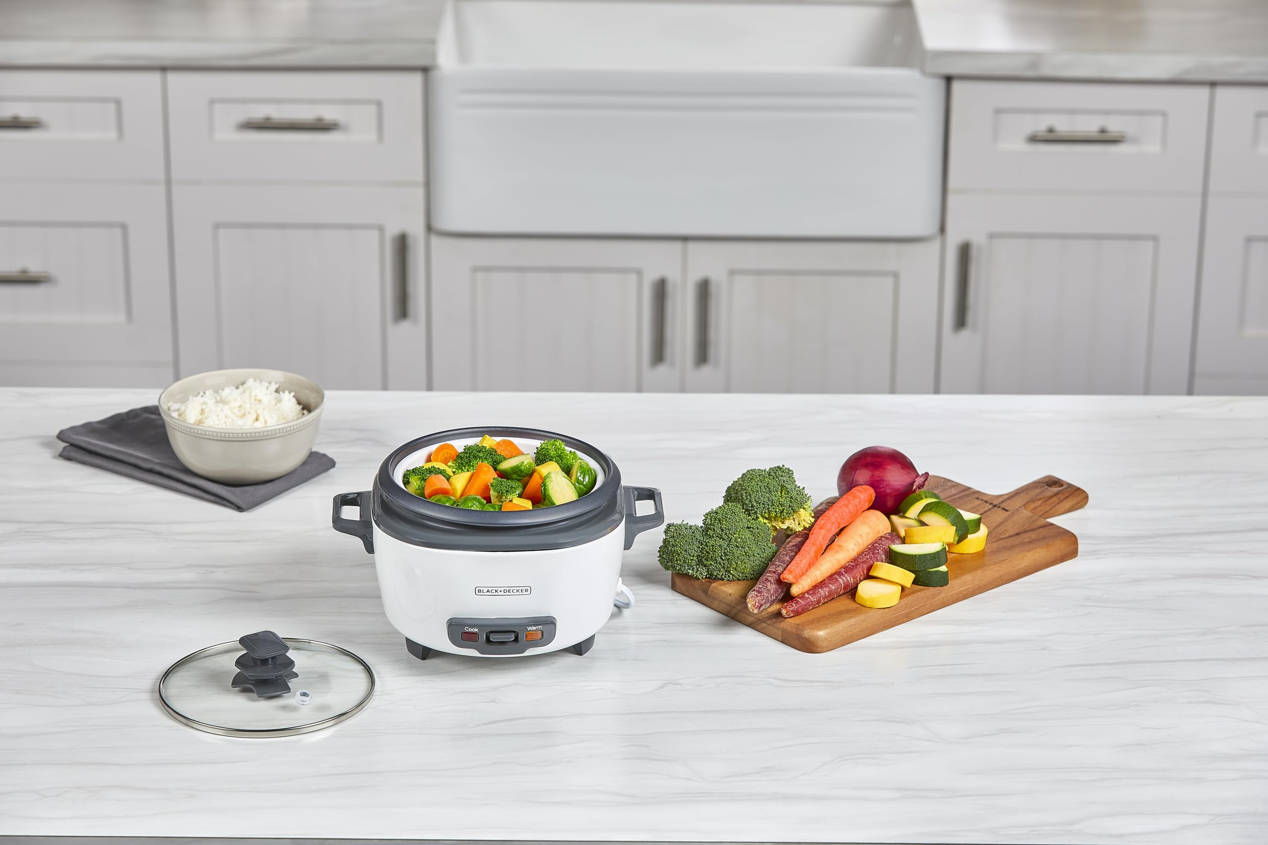 BLACK+DECKER Rice Cooker, 6-cup, White