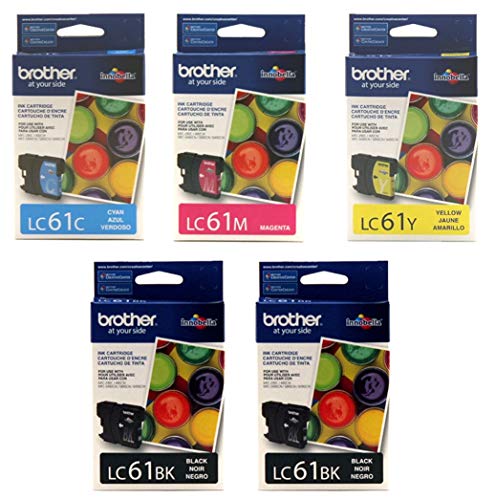Brother LC-61 Ink Cartridge Set of Cyan,Magenta, Yellow - 1 Each, Black -2 Pack in Retail Packing