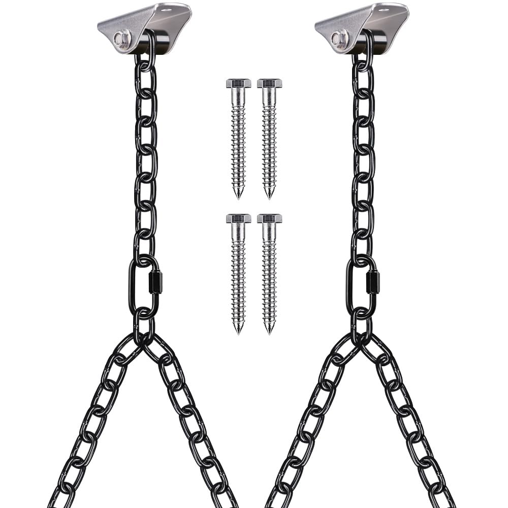 BeneLabel Heavy Duty Porch Swing Chain Kit with Silent Hangers, Hammock Chair Hardware for Indoor/Outdoor Hanging Chairs, Punching Bags and More, Easy Installation, Rustproof, 1000LB Capacity, 81"