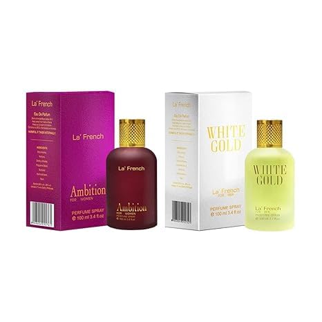 La French White Gold & Ambition Perfume Combo for Men & Women | 100ml + 100ml Eau De Parfum | Long Lasting Luxury Fragrance Set | Premium Scent | Perfume Gift Set (Pack of 2)
