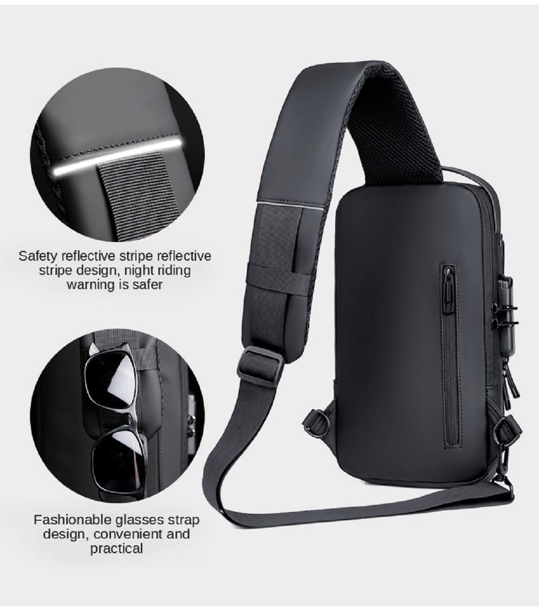 LELEBEAR Anti Theft Sling Bag, Usb Charging Sport Sling Anti-Theft Shoulder Bag, Sling Bag for Men Anti Theft Waterproof (A-Gray Brown)