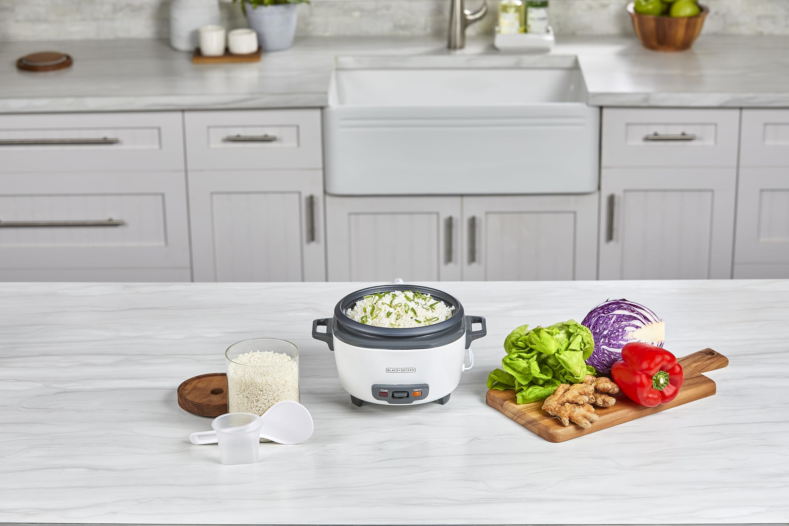 BLACK+DECKER Rice Cooker, 6-cup, White