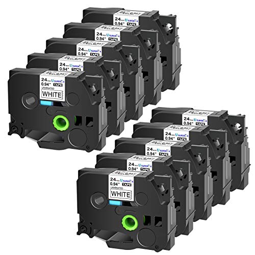 USUPERINK 10 Pack Compatible for Brother P-Touch Label Maker Tape TZe-251 TZe251 TZ-251 TZ251 24mm 0.94 1 Inch Black on White Laminated TZe TZ Tape for PT-D600 PT-D600VP PT-P700 P750W P950NW P710BT