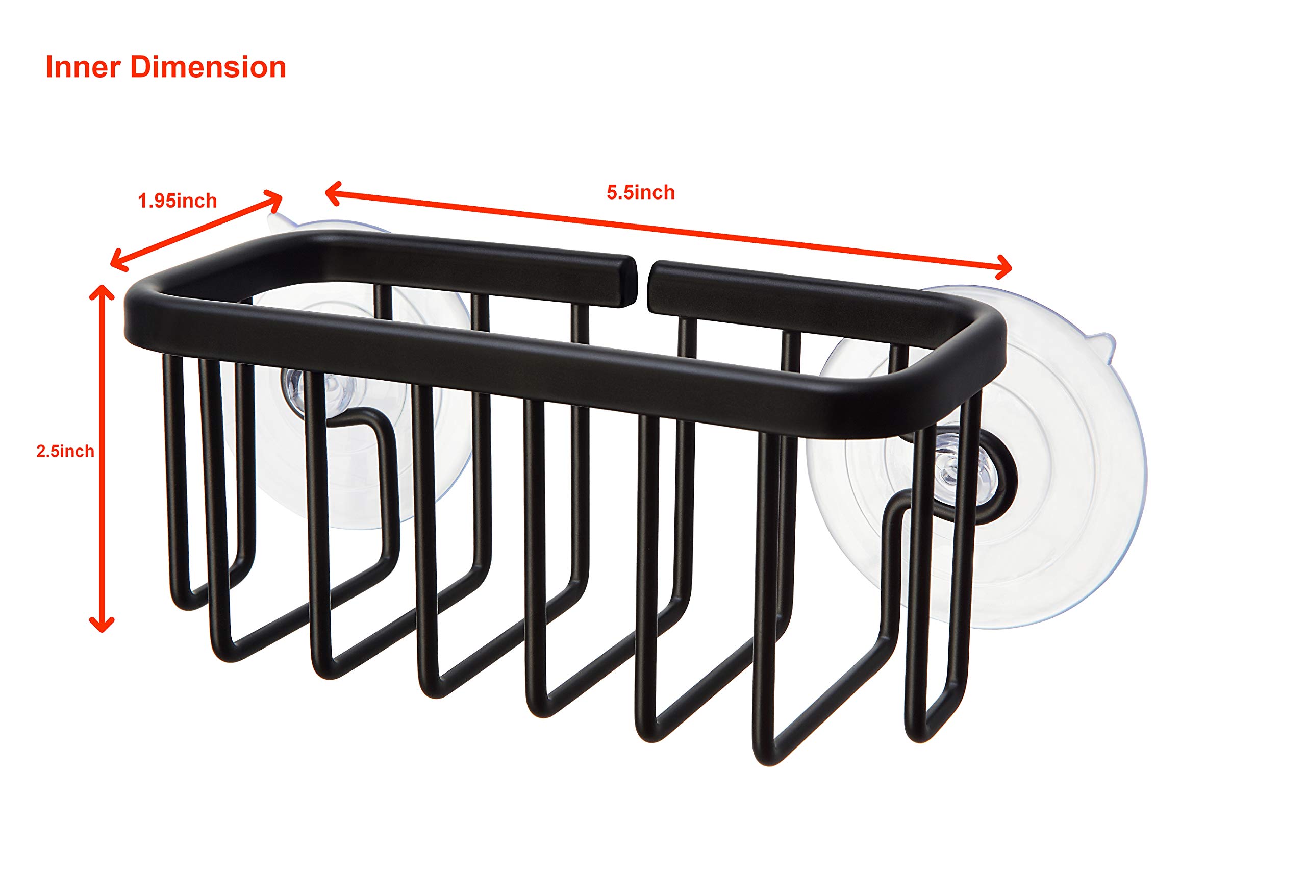 SunnyPoint NeverRust Kitchen Sink Suction Holder for Sponges, Scrubbers, Soap, Kitchen, Bathroom, 6" x 2.5" x 2.75", Aluminum (BLACK, 1)