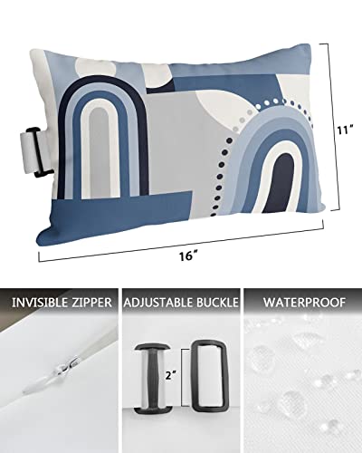 Recliner Head Pillow Ledge Loungers Chair Pillows with Insert Mid-Century Modern Curve Abstract Geometric Blue Gray Lumbar Pillow with Adjustable Strap Patio Garden Cushion for Bench Couch, 2 PCS