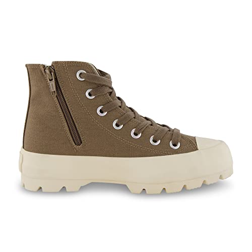 CUSHIONAIRE Women's Vespa high top Canvas Sneaker +Memory Foam and Side Zipper, Olive 6
