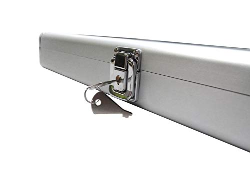 N'icePackaging 1 Qty Deluxe Locking Silver Metal Jewelry Display Case w/Buckle Clasp 2 1/4" Deep w/Glass Top - Key & Black Velcro Pad included