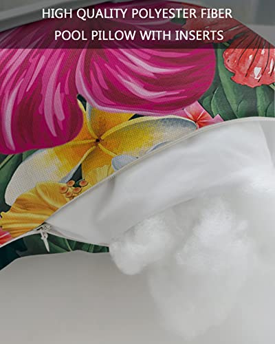 Recliner Head Pillow Ledge Loungers Chair Pillows with Insert Flower, Hibiscus Plumeria Rubra Lumbar Pillow with Adjustable Strap Outdoor Waterproof Patio Pillows for Beach Pool Chair, 2 PCS
