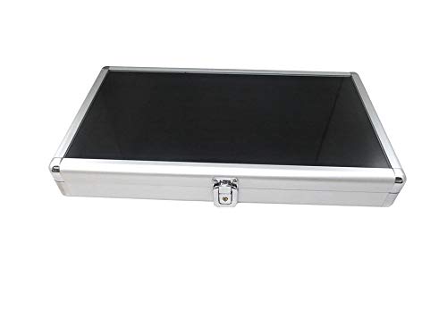 N'icePackaging 1 Qty Deluxe Locking Silver Metal Jewelry Display Case w/Buckle Clasp 2 1/4" Deep w/Glass Top - Key & Black Velcro Pad included
