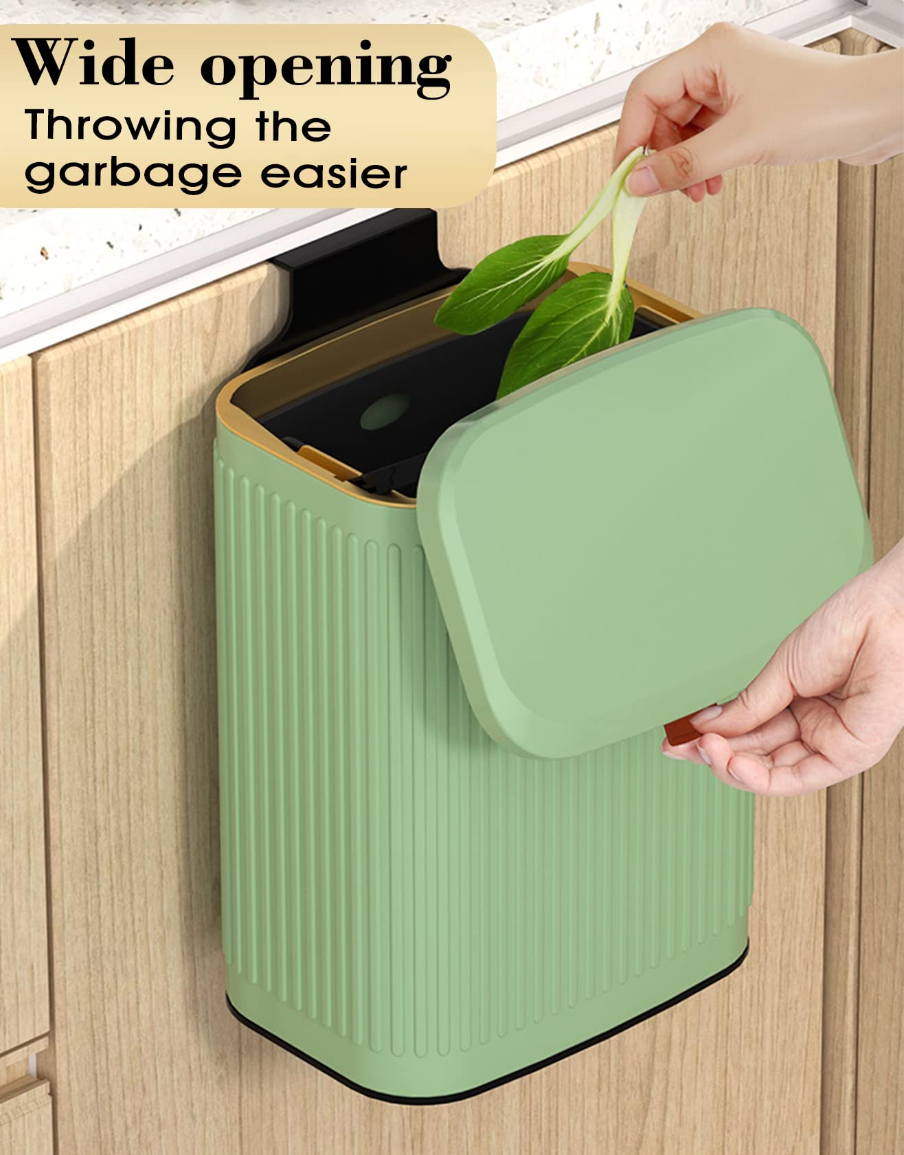 GloDeals Kitchen Trash Can with Lid, 2 in 1 Small Garbage Can Compost Bin Countertop, Wall-Mounted Under Sink Indoor Trash Bin for Kitchen, Bathroom, Cabinet Trash Can Hanging (Vintage Green/2.1Gal)
