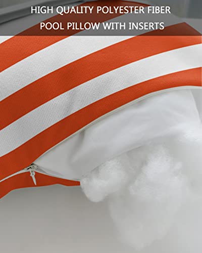 Recliner Head Pillow Ledge Loungers Chair Pillows with Insert Orange and White Stripes Lumbar Pillow with Adjustable Strap Outdoor Waterproof Patio Pillows for Couch Beach Pool Office Chair, 2 PCS