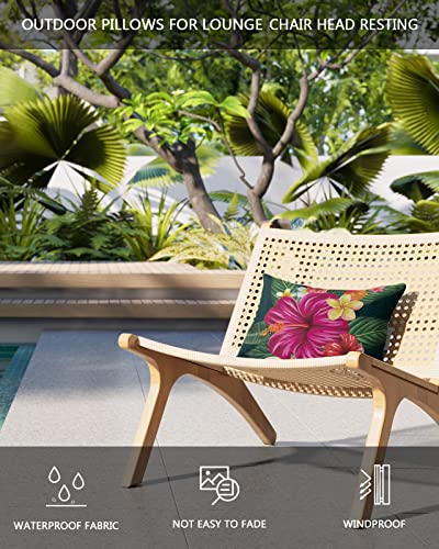 Recliner Head Pillow Ledge Loungers Chair Pillows with Insert Flower, Hibiscus Plumeria Rubra Lumbar Pillow with Adjustable Strap Outdoor Waterproof Patio Pillows for Beach Pool Chair, 2 PCS
