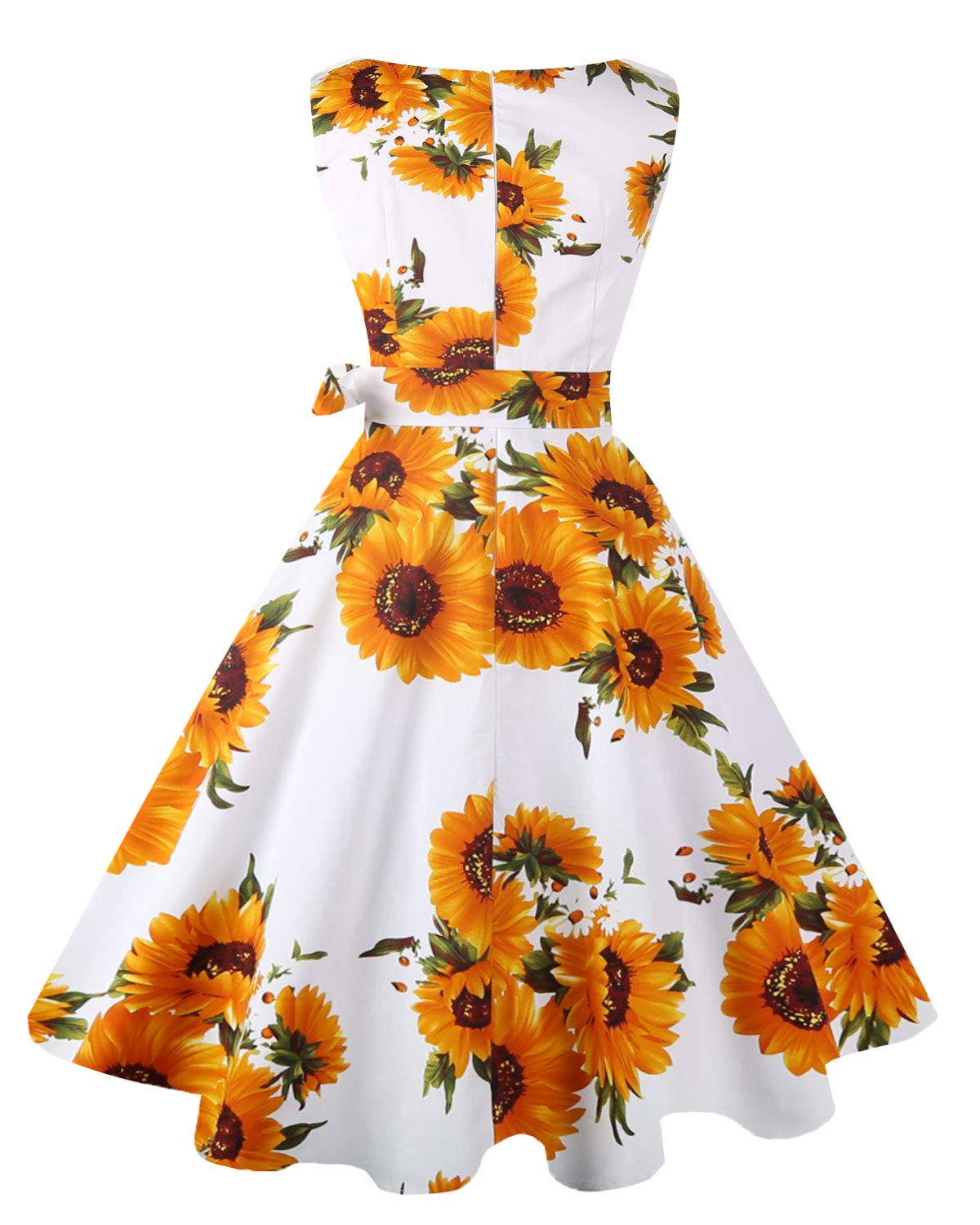 Hanpceirs Women's Boatneck Sleeveless Swing Vintage 1950s Cocktail Dress White Sunflower M New
