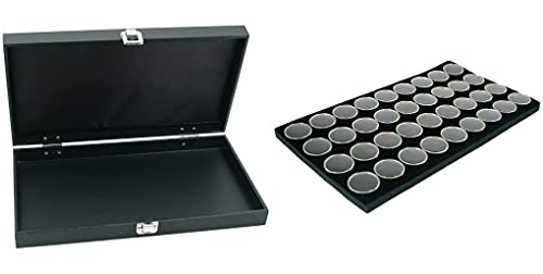 Black Jewelry Display Case (Single Metal Clasp) w/ 1 Gem Jar Insert (36 Gem Jars, Black Foam)