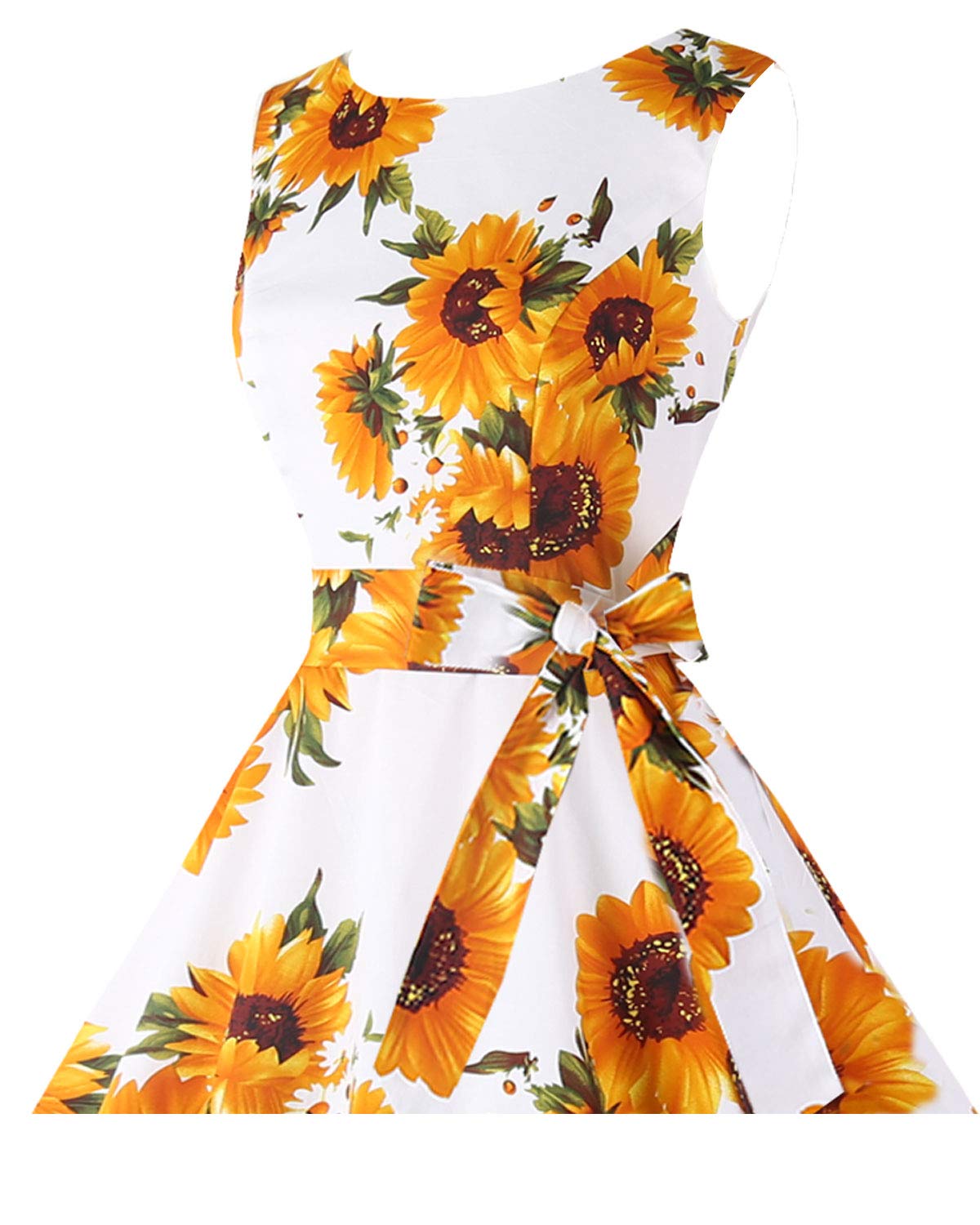 Hanpceirs Women's Boatneck Sleeveless Swing Vintage 1950s Cocktail Dress White Sunflower M New