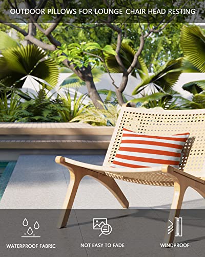 Recliner Head Pillow Ledge Loungers Chair Pillows with Insert Orange and White Stripes Lumbar Pillow with Adjustable Strap Outdoor Waterproof Patio Pillows for Couch Beach Pool Office Chair, 2 PCS