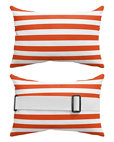 Recliner Head Pillow Ledge Loungers Chair Pillows with Insert Orange and White Stripes Lumbar Pillow with Adjustable Strap Outdoor Waterproof Patio Pillows for Couch Beach Pool Office Chair, 2 PCS