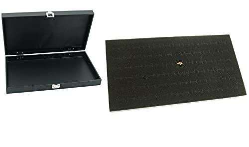 Black Jewelry Display Case (Single Metal Clasp) w/ 1 Tray Insert (Black Foam 72-Slot Ring Display Pad)