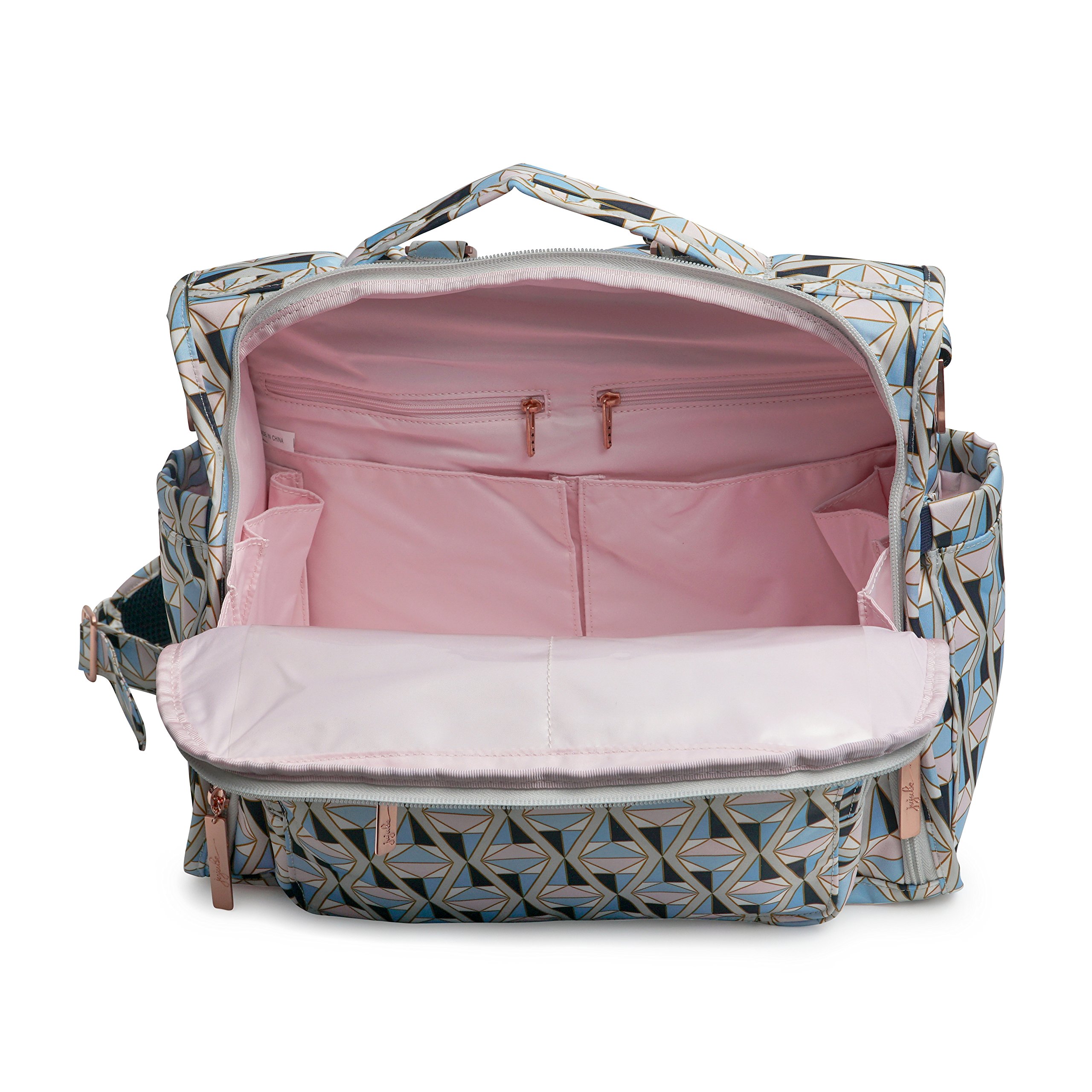 JuJuBe BFF Diaper Backpack, Multi-Functional Convertible + Messenger Bag | Travel-Friendly, Stylish Diaper Bag |Rose Gold Rose Golored Glass