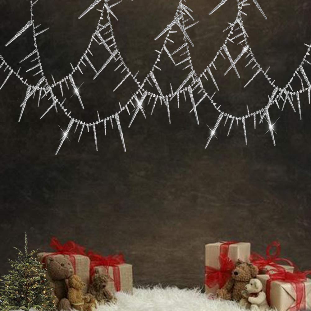 Decor365 3D Glitter Silver Icicle Garlands Banner Streamer for Christmas Party Decoration New Year Ice Winter Wonderland Birthday Streamers Wedding Baby Shower