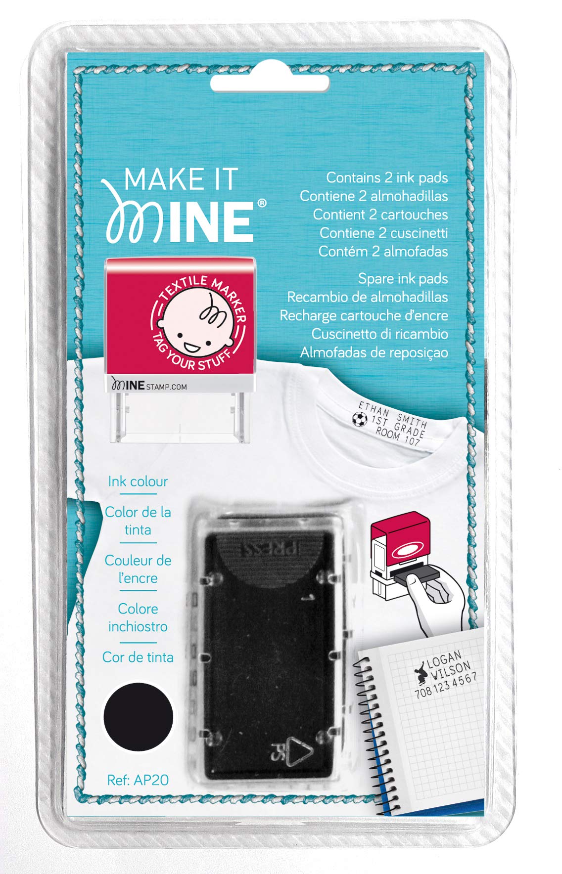MINE Stamp Replacement Ink Cartridge, Black, 2-Pack (039615), Black