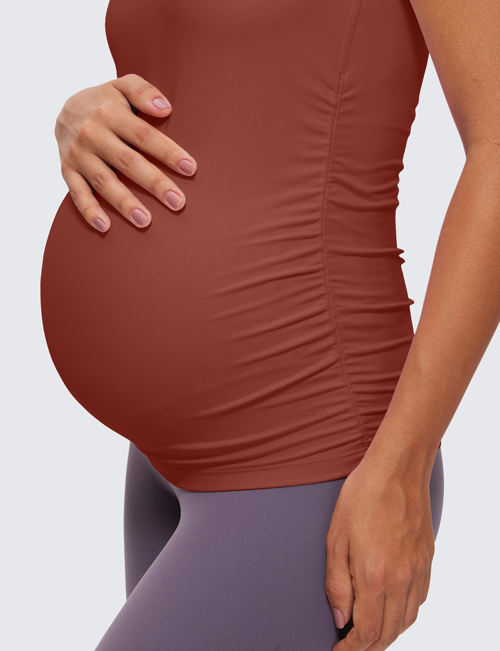 CRZ YOGA Butterluxe Y Back Maternity Tank Tops for Women Ruched Pregnancy Basic Camisole Sleeveless Athletic Yoga Shirts Jujube Brown Large