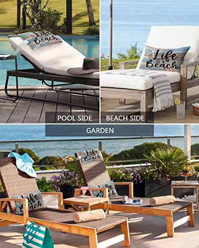 Recliner Head Pillow Ledge Loungers Chair Pillows with Insert Wooden Board Quotes - Life is Better at The Beach Lumbar Pillow with Adjustable Strap Patio Garden Cushion for Sofa Bench Couch, 2 PCS