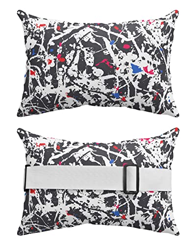 Recliner Head Pillow Ledge Loungers Chair Pillows with Insert Modern Sports Abstract Art Geometry Strips White Gray Lumbar Pillow with Adjustable Strap Patio Garden Cushion for Bench Couch, 2 PCS