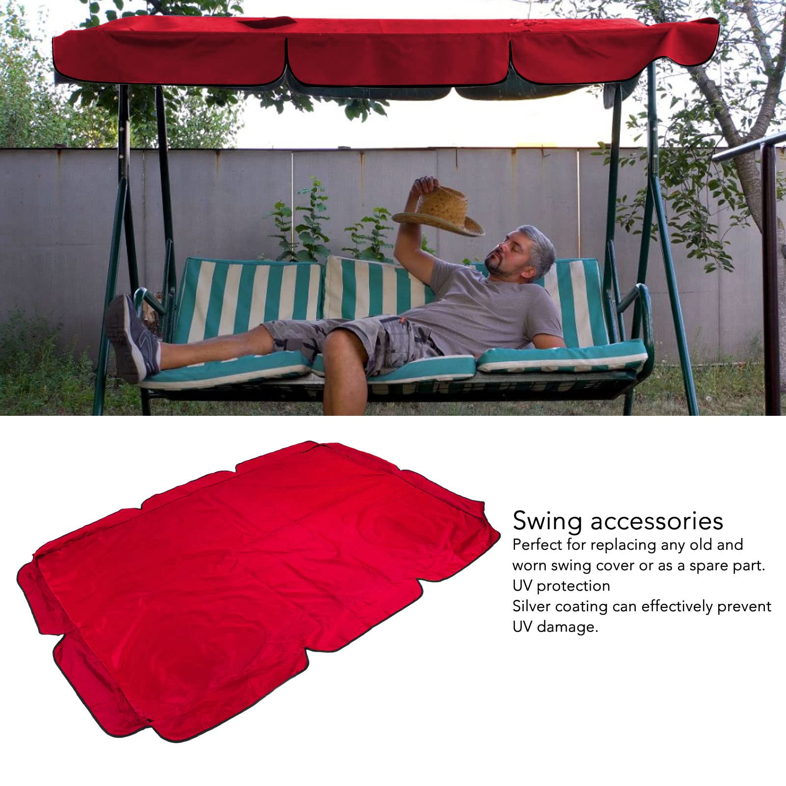 lesiega Swing Canopy Replacement Canopy Top Cover with 4 Reinforcing Straps Waterproof Sun Resistant Oxford Cloth Replacement Canopy Top for Outdoor Garden Patio Porch Yard(Red)