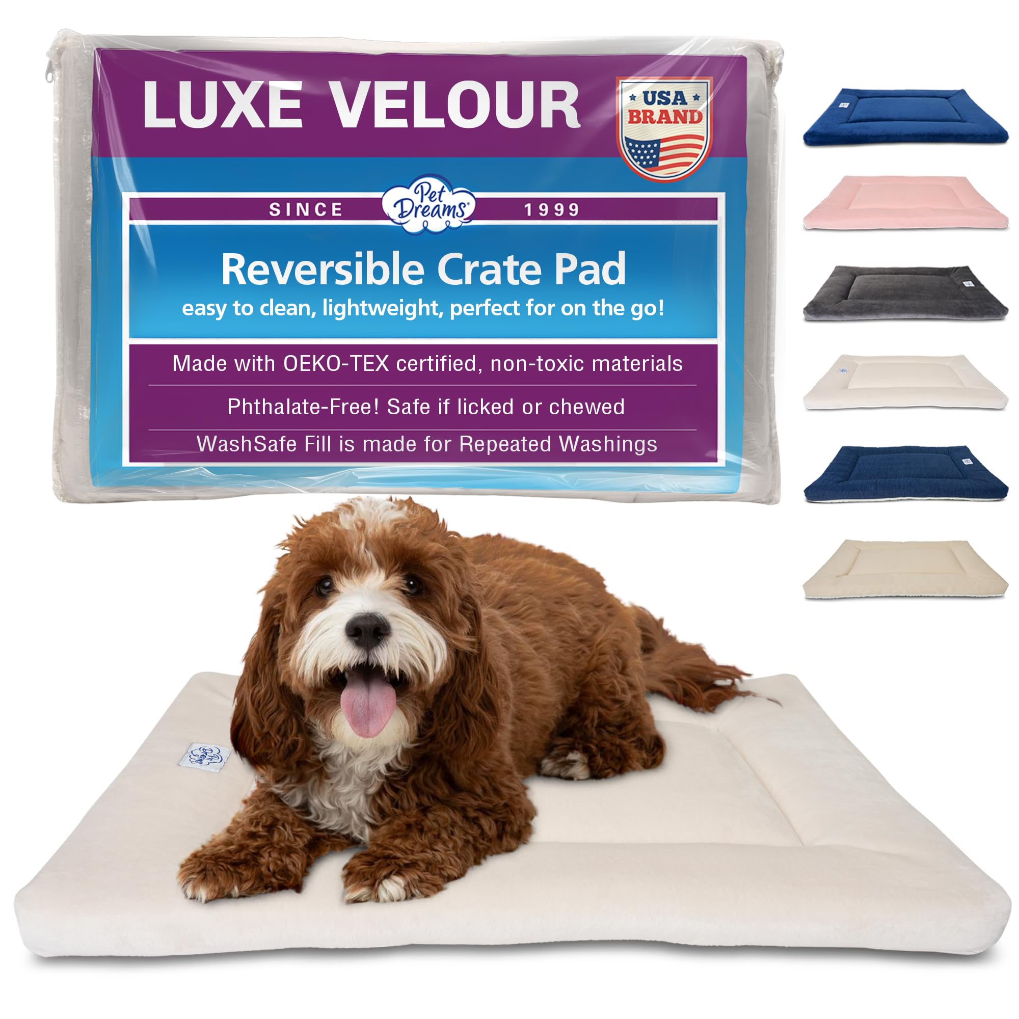 Pet Dreams Dog Crate Pad - Washable Kennel Mat, Crate Pads for Dog Cages, Non-Toxic, Flat Indoor Cat Bed, Fits iCrate 18, 24, 30, 36, 42, 48 Inches (Ivory, X Small, 18")
