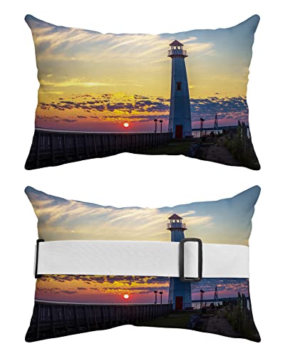 Recliner Head Pillow Ledge Loungers Chair Pillows with Insert Art Romantic Orange Ombre Love Heart Rose Lumbar Pillow with Adjustable Strap Outdoor Waterproof Patio Pillows for Beach Pool, 2 PCS