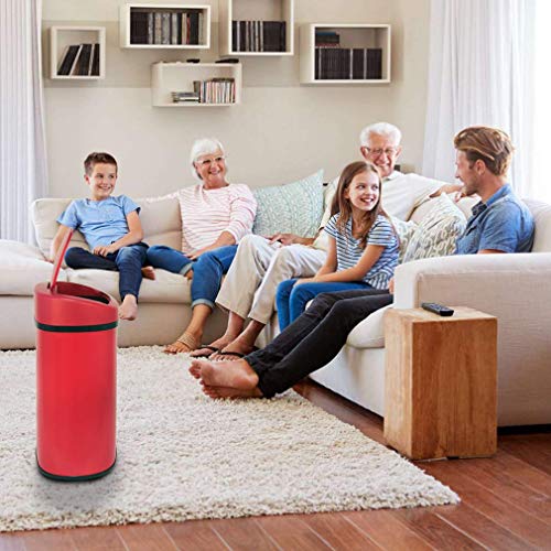 Dkeli Kitchen Trash Can for Bathroom Bedroom Home Office Automatic Touch Free High-Capacity Garbage Can with Lid Brushed Stainless Steel Waste Bin 13 Gallon / 50L - Red