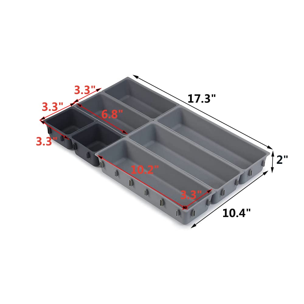 JIEQIJIAJU 7 Slots Silverware Tray for Drawer, Kitchen Drawer Organizer Utensils Holder Flatware Storage Tray Cutlery Organizer in Drawer for Forks and Spoons, Silverware Organizer Tray for Drawer