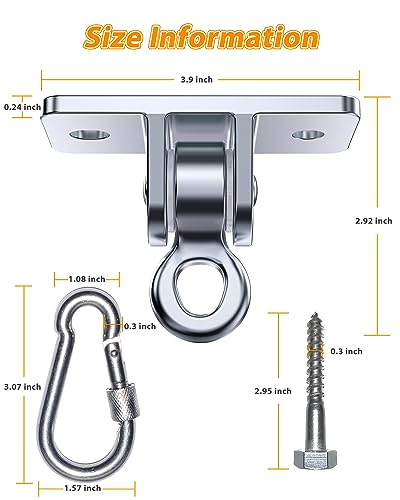 Digtichnny Swing Hangers Heavy Duty, 304 Stainless Steel Porch Swing Hooks Hanging Kit Swing Brackets Hardware Set Parts Smooth Silent