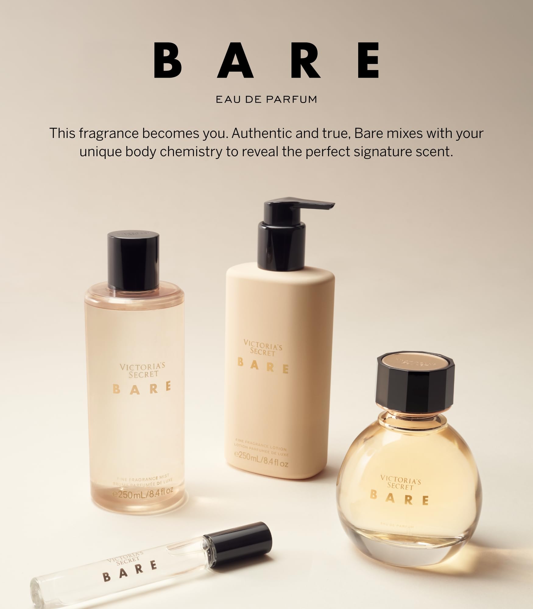 Victoria's Secret Bare 3 Piece Luxe Fragrance Gift Set: 1.7 oz. Eau de Parfum, Travel Lotion & Shimmer Mist