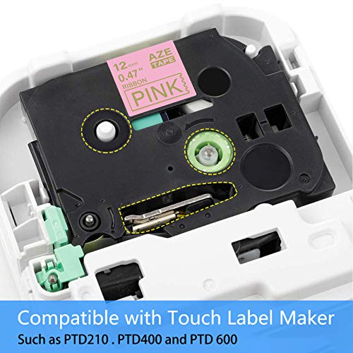 Cruxer Compatible for Brother P-Touch Embellish Gold Print on Pink Satin Ribbon TZE RE34 12mm 1/2" (0.47 Inch) Label Tape Replacement for P-Touch PT-D215e PTD210 H110 D400AD Cube Label Makers, 4 Pack