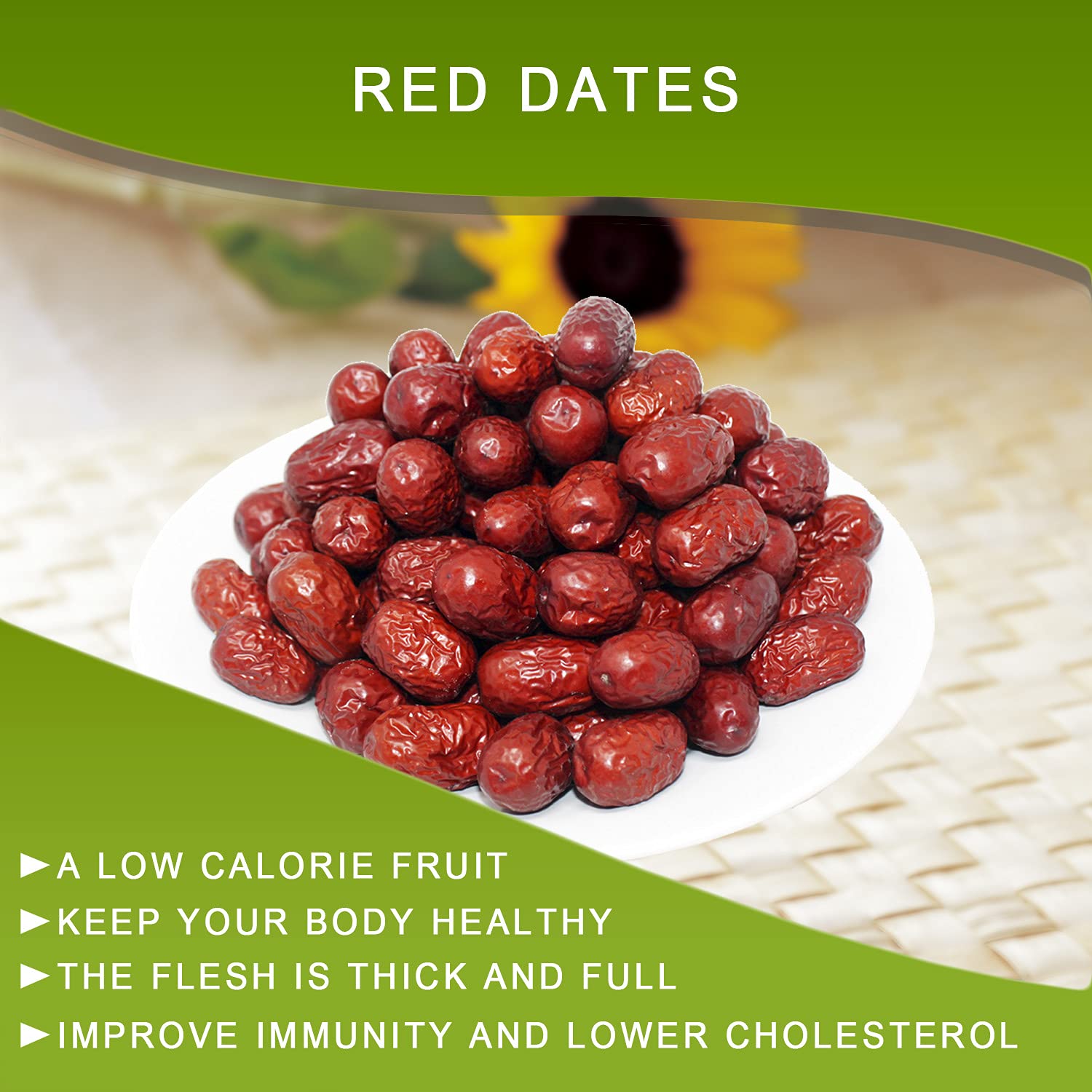 DABC OAK LAND Dried Dates, High Nutrition, High Vitamins, Red Dates, Snack Food, Dried Fruits, Sweet Red Jujube Packaged In USA.特级红枣 (2 Pound)