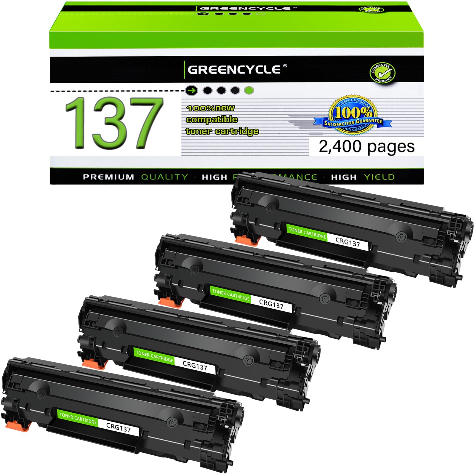 GREENCYCLE Compatible C137 CRG137 CRG 137 Toner Cartridge Replacement for Canon ImageClass MF227dw MF216n MF247dw MF249dw MF229DW MF212W MF232W D570 Laser Printer (Black,4 Pack)