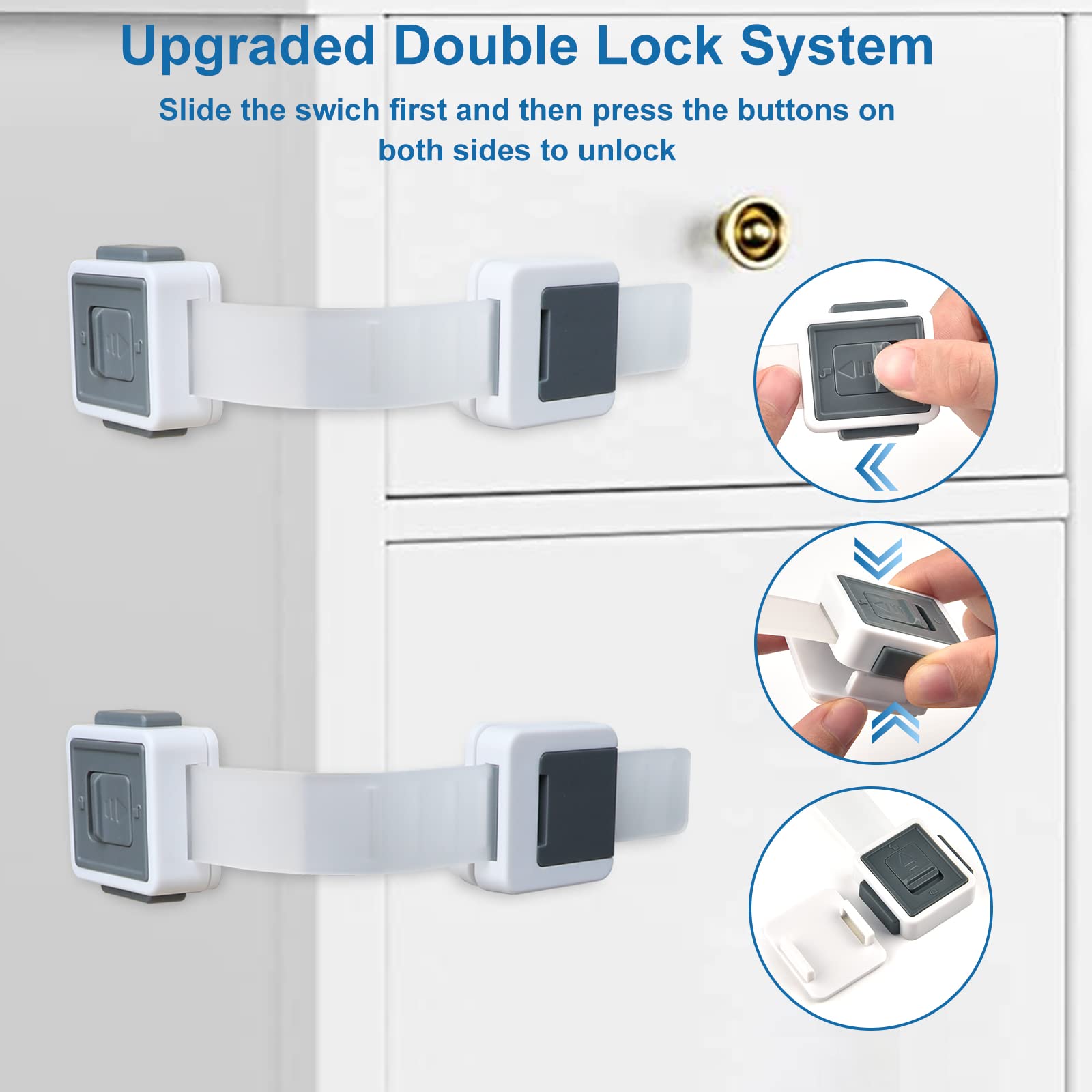 Cabinet Locks for Babies Aosite 6 Pack Child Safety Cabinet Locks Childproof Drawer Latches Baby Proof Straps Locks Adjustable Refrigerator Lock Door Lock for Furniture, Kitchen, Toilet, No Drilling