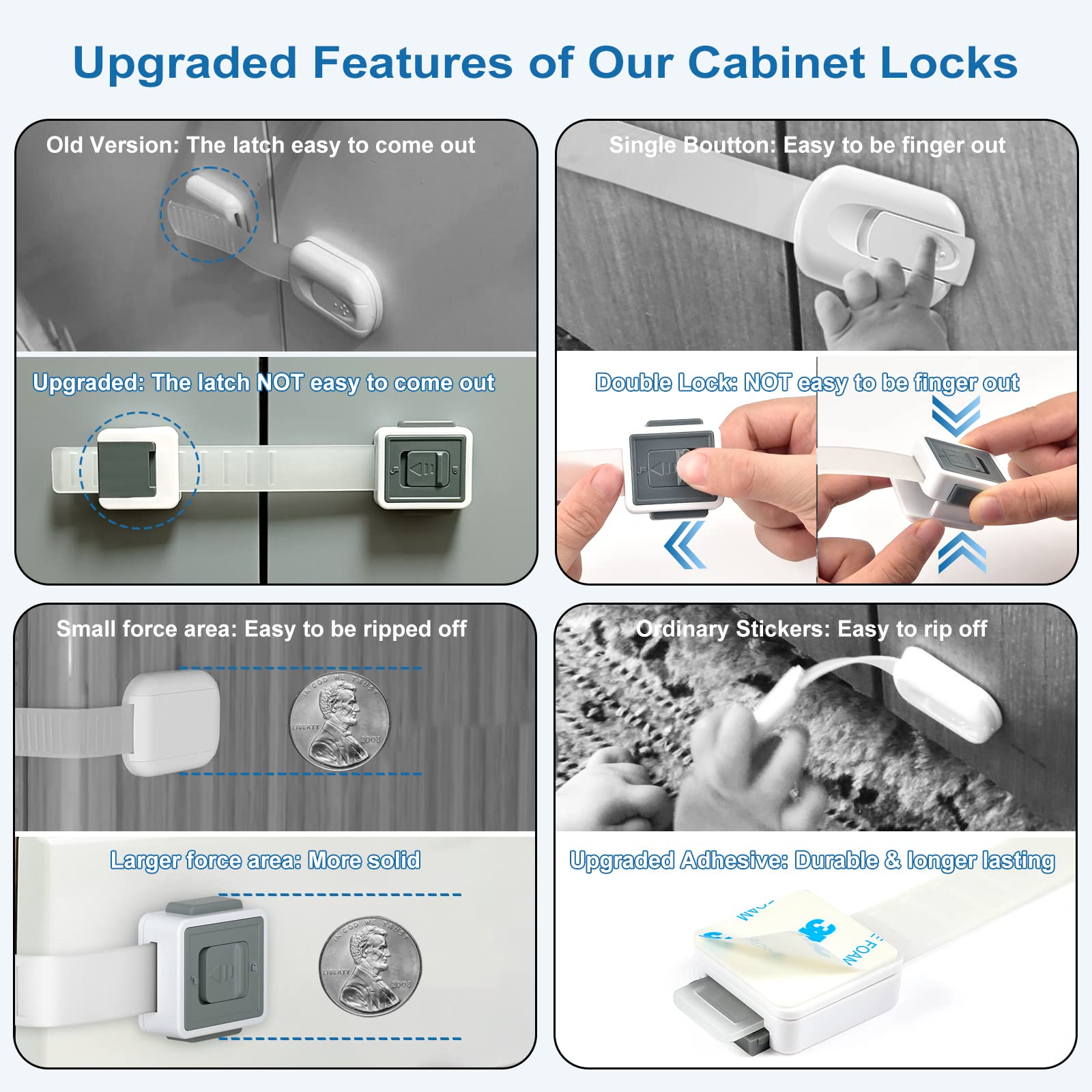 Cabinet Locks for Babies Aosite 6 Pack Child Safety Cabinet Locks Childproof Drawer Latches Baby Proof Straps Locks Adjustable Refrigerator Lock Door Lock for Furniture, Kitchen, Toilet, No Drilling