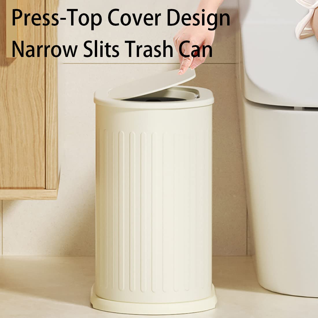 Aupekro Bathroom Trash Can with Lid, 4 Gallon Stainless Steel Garbage Can with Removable Inner Bucket, Slim Rectangular Trash Can for Living Room, Kitchen, Office, Bedroom (Milky White)