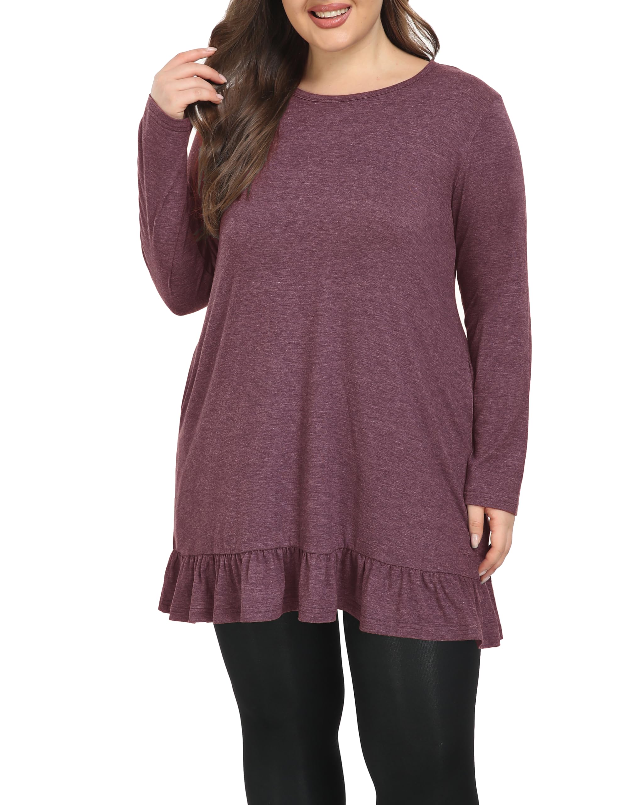 Long Plus Size Tunic Tops for Women Ruffle Hem Shirts for leggings (Red, 4X)